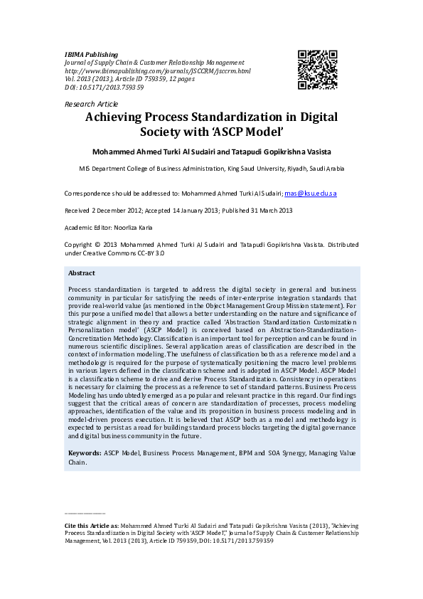 (PDF) Achieving Process Standardization in Digital Society with ‘ASCP Model’ | Tgk Vasista ...