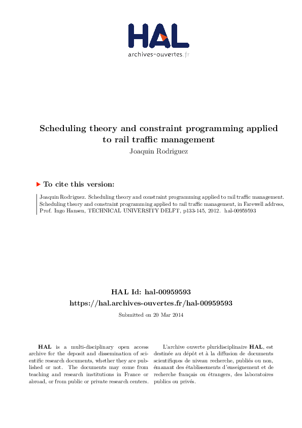 (PDF) Scheduling theory and constraint programming applied to rail traffic management