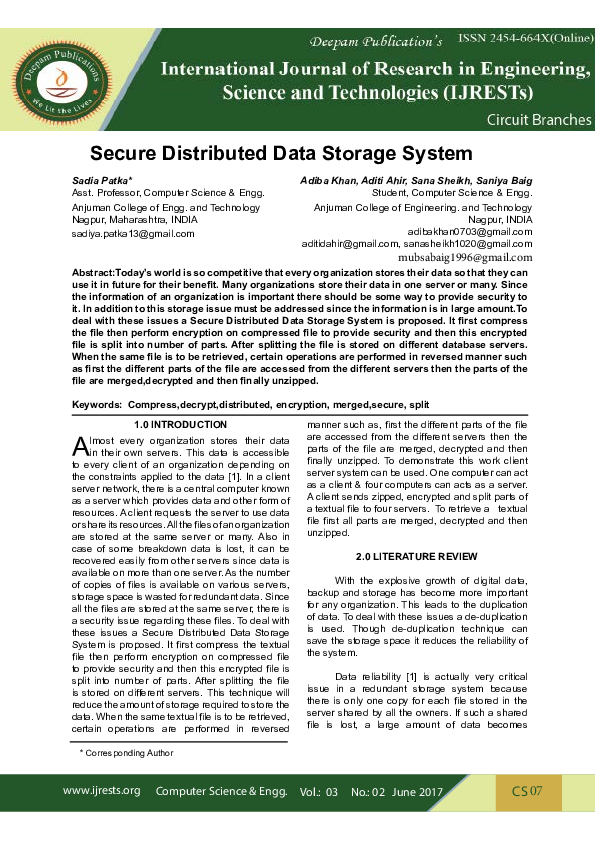 (PDF) Secure Distributed Data Storage System