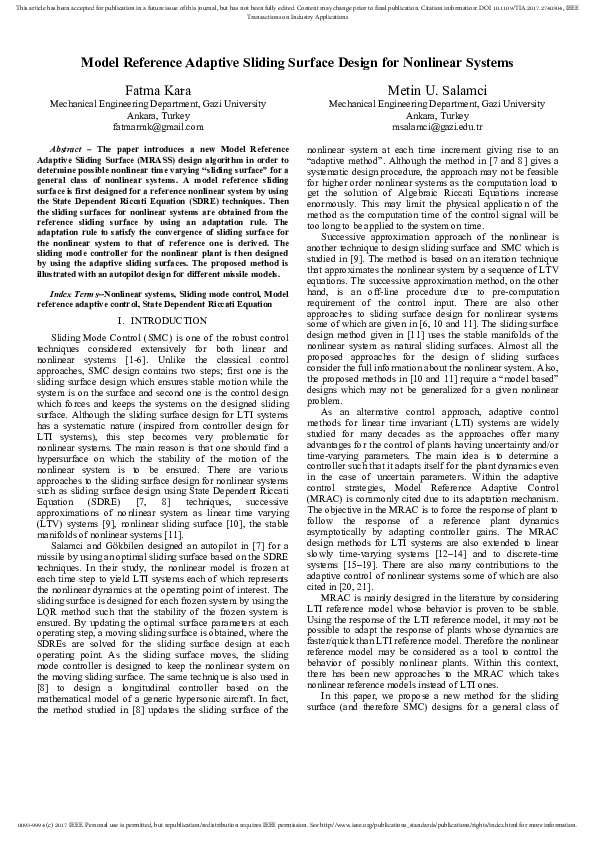 (PDF) Adaptive Sliding Surface Design for Nonlinear Systems