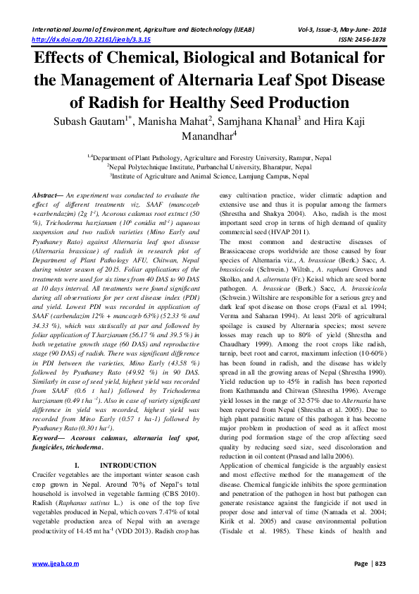 (PDF) Effects of Chemical, Biological and Botanical for the Management of Alternaria Leaf Spot ...