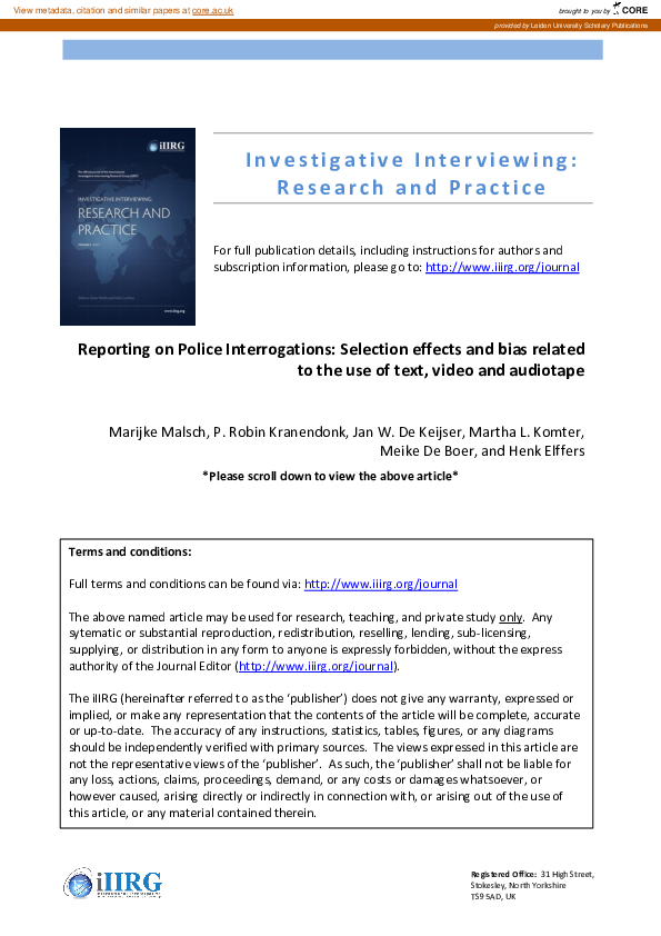 (PDF) Reporting on Police Interrogations : Selection effects and bias ...