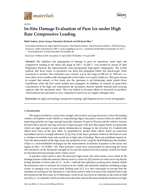 (PDF) In-Situ Damage Evaluation of Pure Ice under High Rate Compressive ...