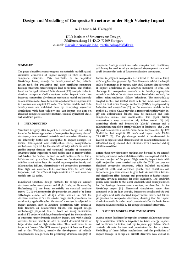 (PDF) Validation of damage modelling in composite fuselage structures under high velocity impact ...