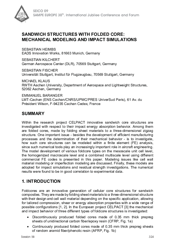 (PDF) Sandwich structures with folded core: mechanical modeling and impact simulations