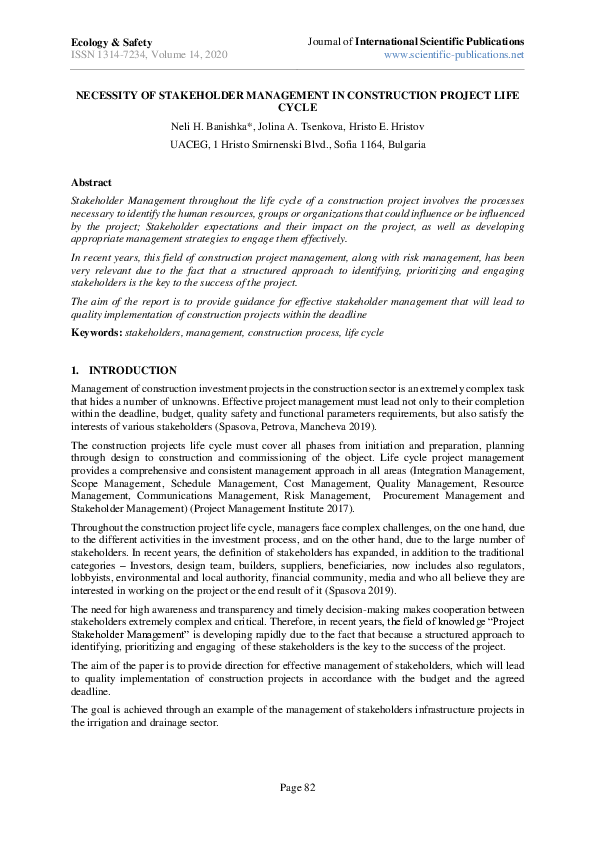(PDF) Necessity of Stakeholder Management in Construction Project Life ...
