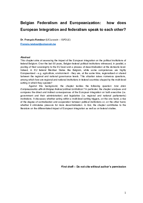 (PDF) Belgian Federalism and Europeanization: how does European ...