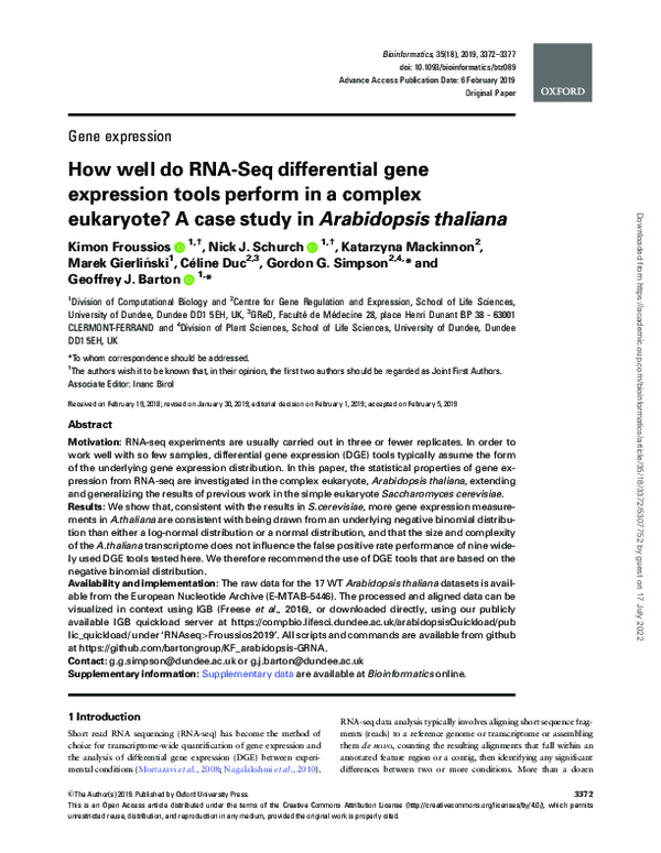 (PDF) How well do RNA-Seq differential gene expression tools perform in a complex eukaryote? A ...
