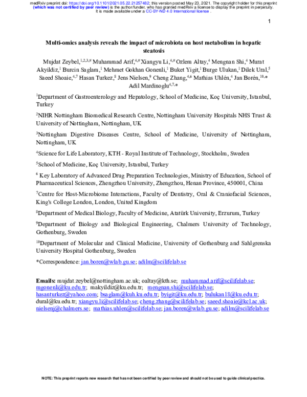 Pdf Multi Omics Analysis Reveals The Impact Of Microbiota On Host Metabolism In Hepatic Steatosis