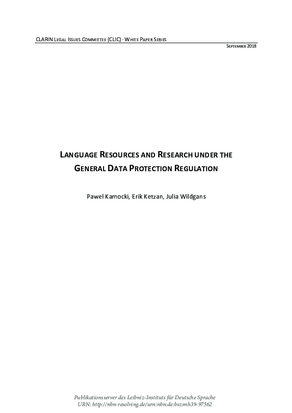 (PDF) Language Resources and Research under the General Data Protection ...