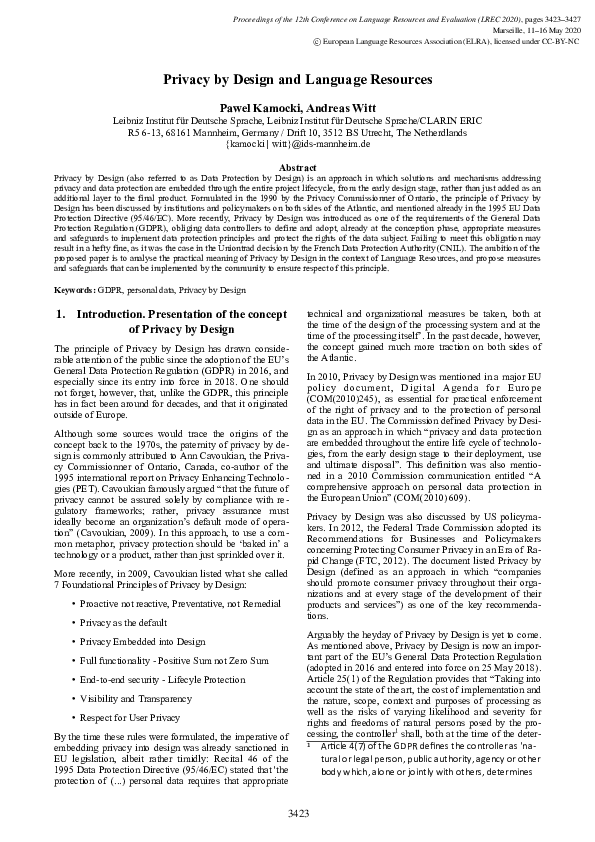 (PDF) Privacy by Design and Language Resources
