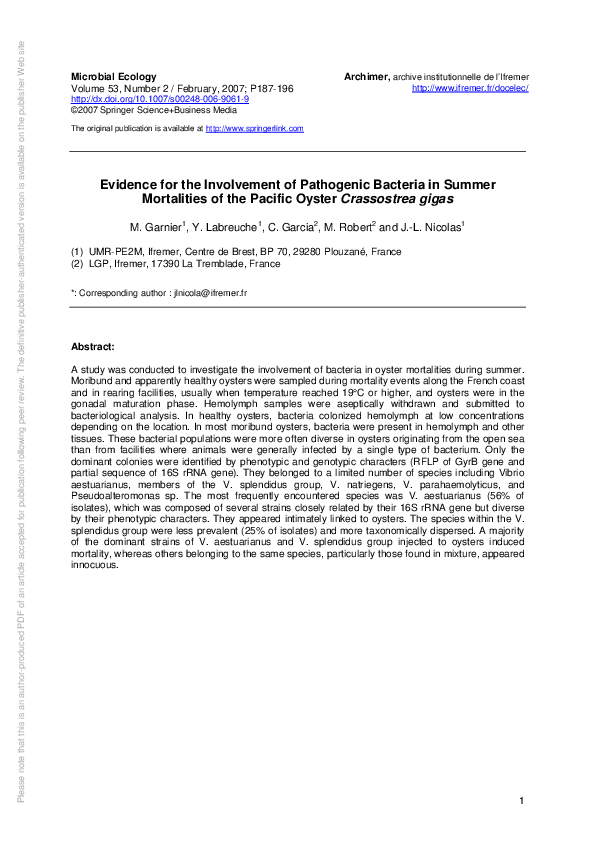 (PDF) Evidence for the Involvement of Pathogenic Bacteria in Summer ...