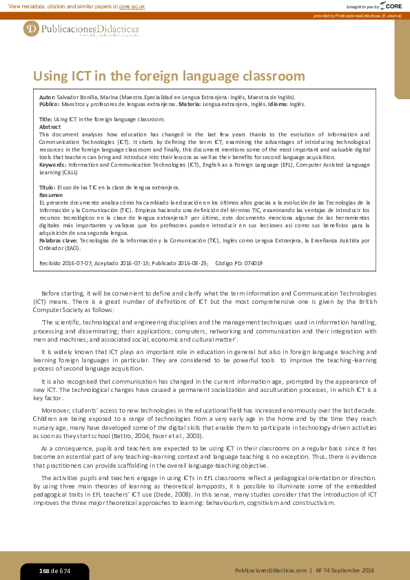 (PDF) Using ICT in the foreign language classroom