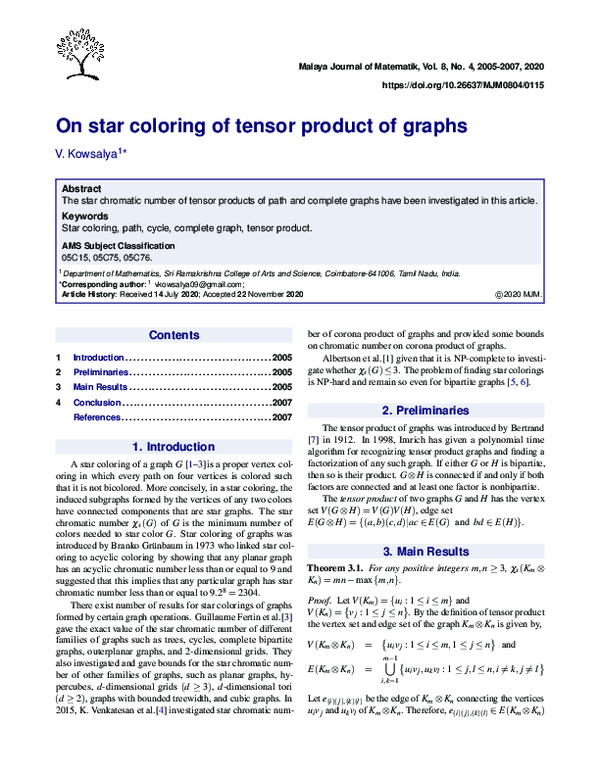 (PDF) On star coloring of tensor product of graphs