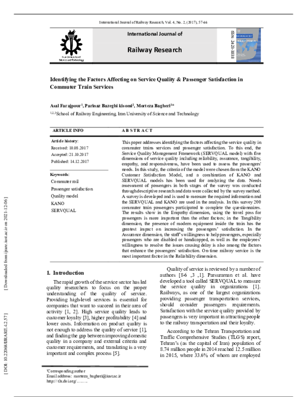 (PDF) Identifying the Factors Affecting on Service Quality & Passenger ...