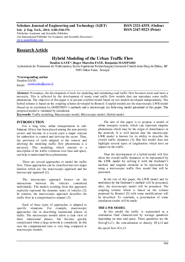Pdf Hybrid Modeling Of The Urban Traffic Flow