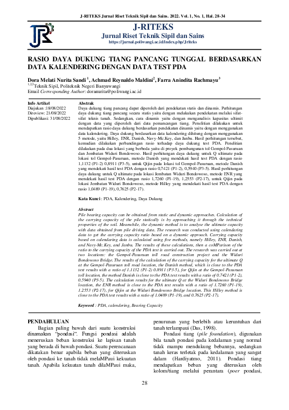 (PDF) Rasio Daya Dukung Tiang Pancang Tunggal Berdasarkan Data ...