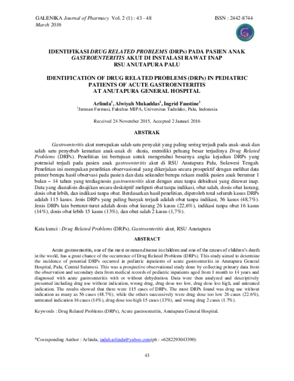 (PDF) IDENTIFIKASI DRUG RELATED PROBLEMS (DRPs) PADA PASIEN ANAK ...