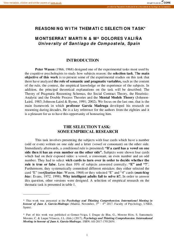 (PDF) Reasoning with thematic selection task