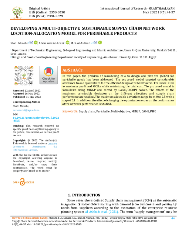 (PDF) Developing a Multi-Objective Sustainable Supply Chain Network Location-Allocation Model ...