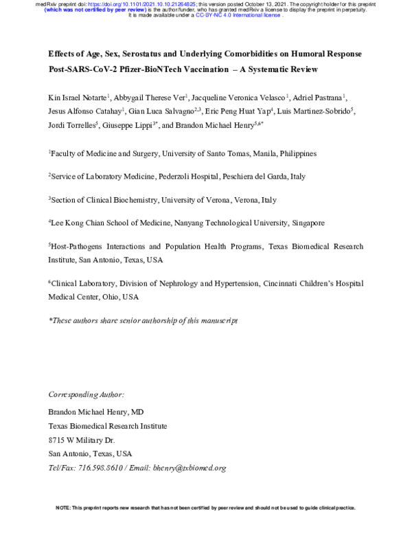 Pdf Effects Of Age Sex Serostatus And Underlying Comorbidities On 1121