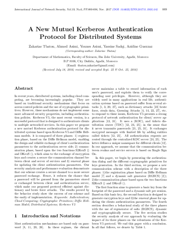 (PDF) A New Mutuel Kerberos Authentication Protocol for Distributed Systems