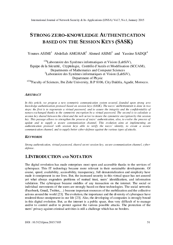 (PDF) Trong Zero-Knowledge a Uthentication Based on the S Ession K Eys ( Sask )