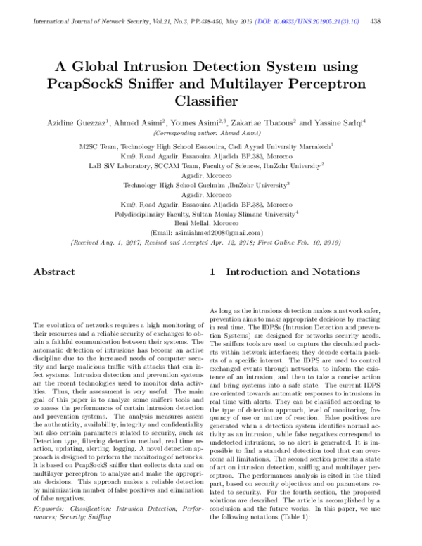 Pdf A Global Intrusion Detection System Using Pcapsocks Sniffer And