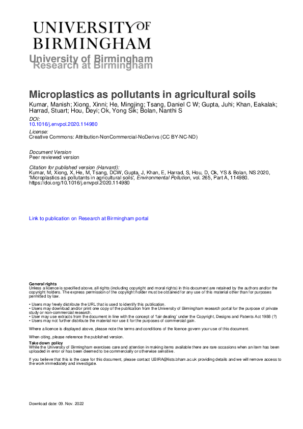 (PDF) Microplastics as pollutants in agricultural soils