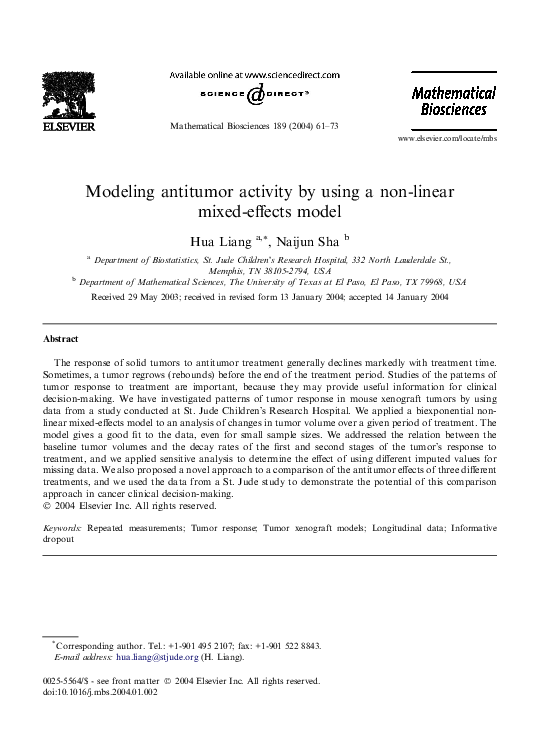 (PDF) Modeling antitumor activity by using a non-linear mixed-effects model