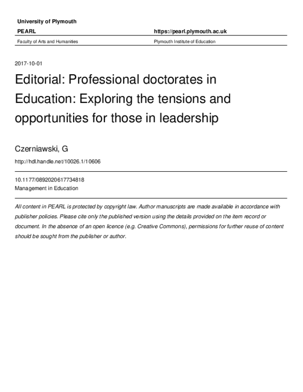 (PDF) Editorial: Professional doctorates in Education: Exploring the ...