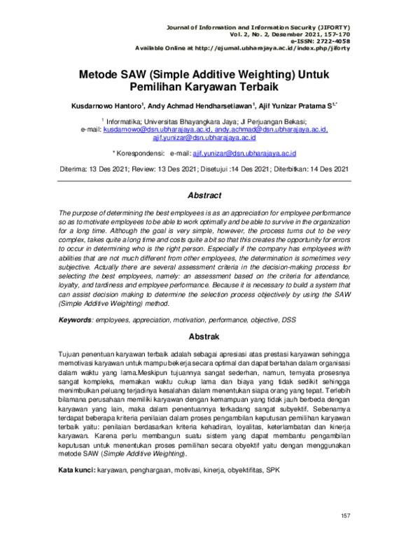 (PDF) Metode SAW (Simple Additive Weighting) Untuk Pemilihan Karyawan Terbaik