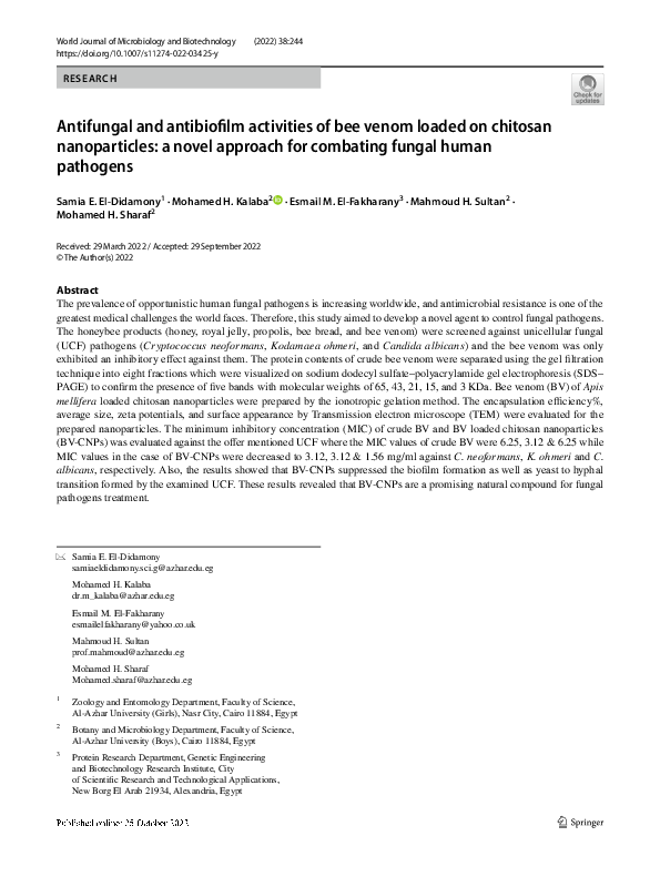 Pdf Antifungal And Antibiofilm Activities Of Bee Venom Loaded On