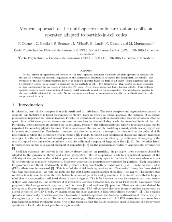 (PDF) Moment approach of the multi-species non-linear Coulomb collision ...