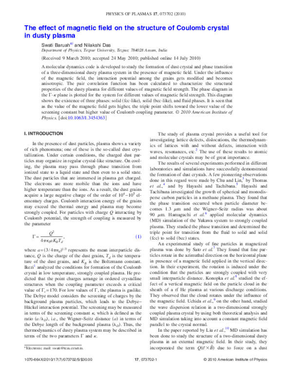 (PDF) The effect of magnetic field on the structure of Coulomb crystal ...
