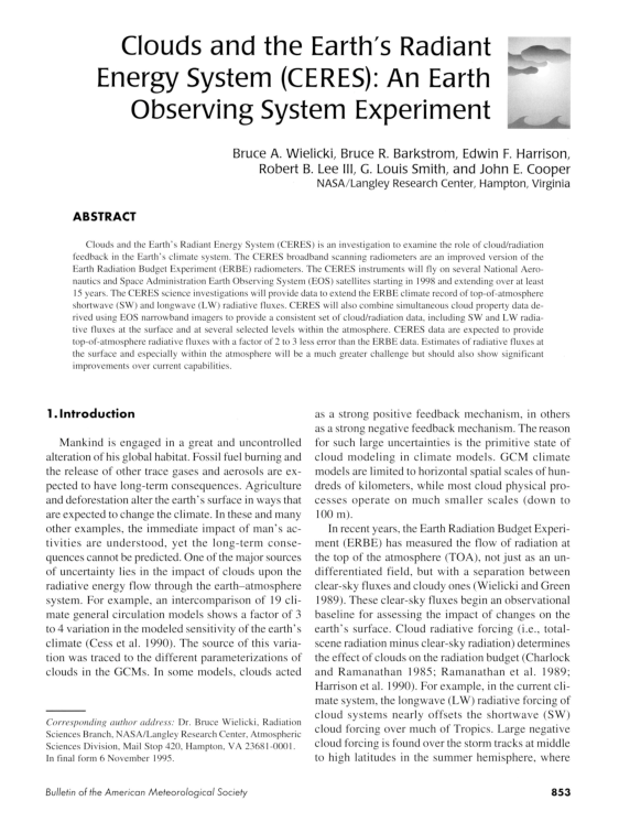 (PDF) Clouds and the Earth's Radiant Energy System (CERES): An Earth ...