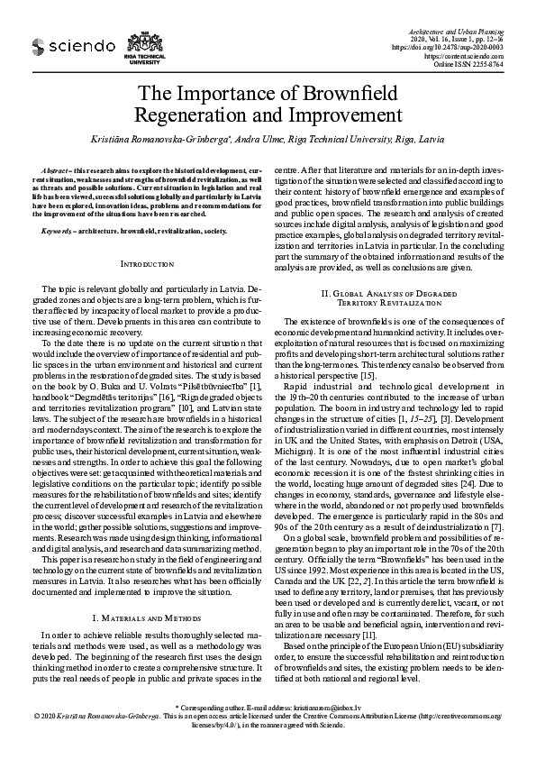 (PDF) The Importance of Brownfield Regeneration and Improvement
