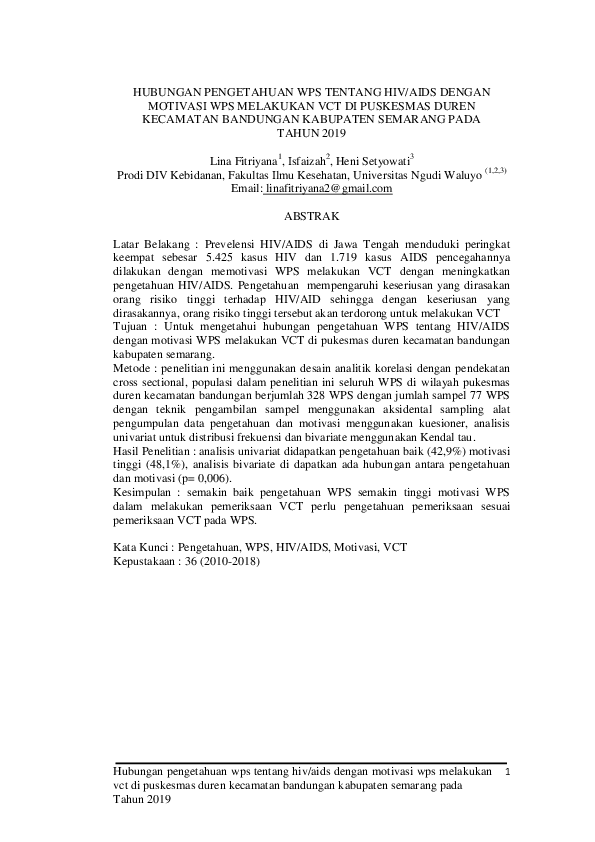 (PDF) Hubungan Pengetahuan WPS Tentang Hiv/Aids Dengan Motivasi WPS Melakukan VCT DI Puskesmas ...