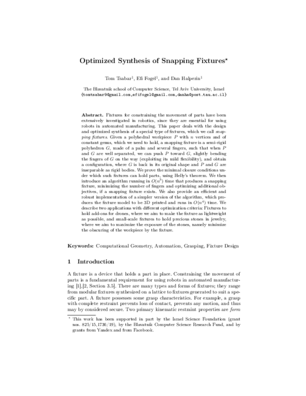 (PDF) Optimized Synthesis of Snapping Fixtures