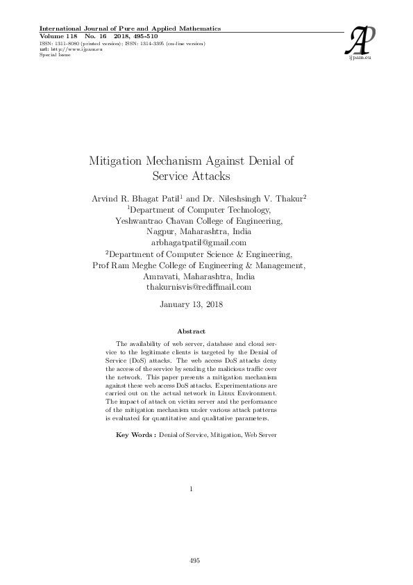 (PDF) Mitigation Mechanism Against Denial of Service Attacks