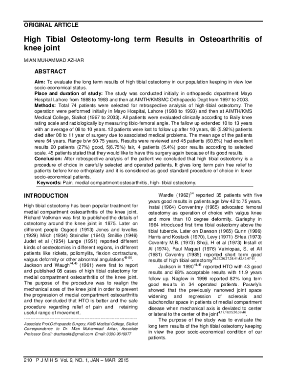 (PDF) High Tibial Osteotomy-long term Results in Osteoarthritis of knee joint