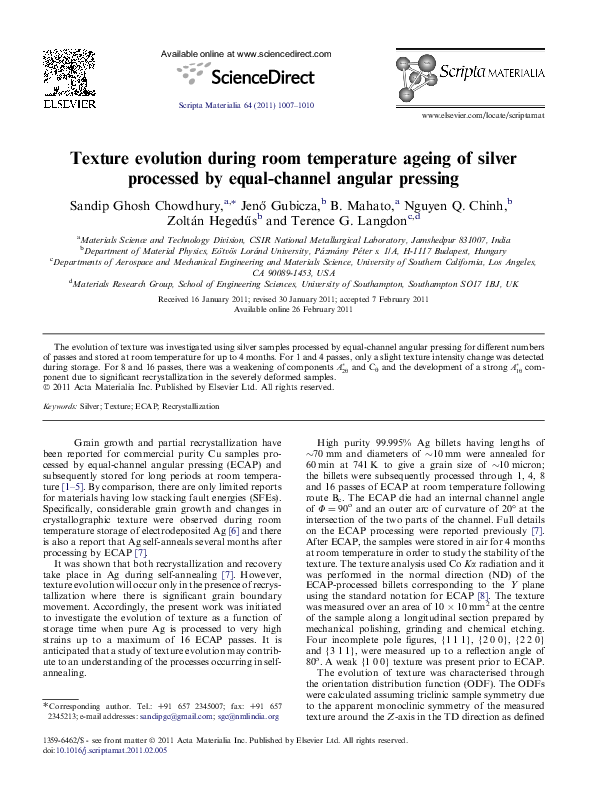 (PDF) Texture evolution during room temperature ageing of silver ...