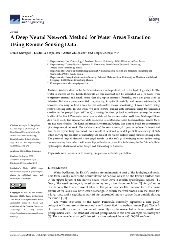 Pdf A Deep Neural Network Method For Water Areas Extraction Using Remote Sensing Data