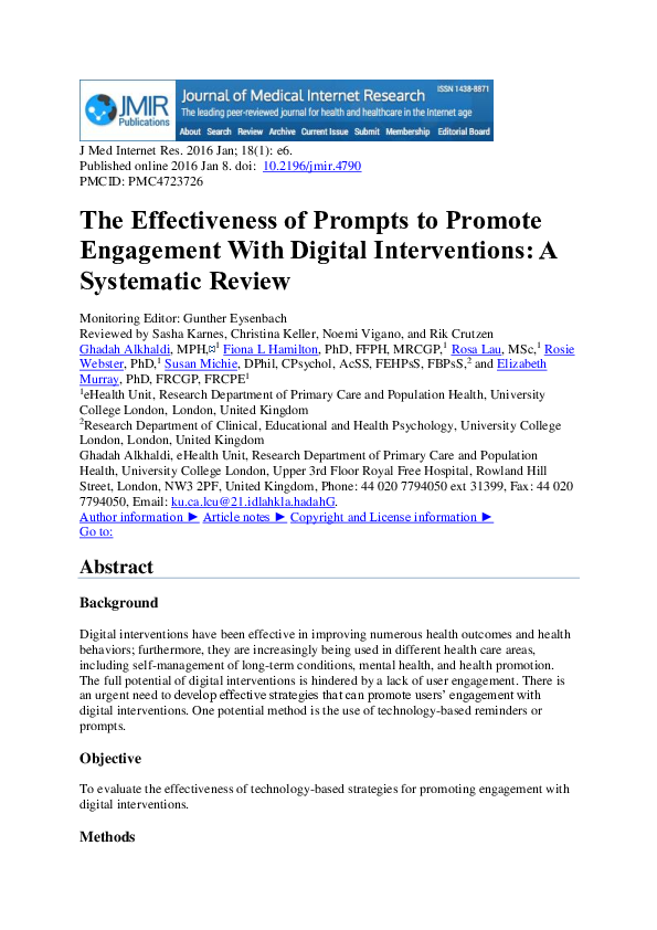 (PDF) The Effectiveness of Prompts to Promote Engagement With Digital ...