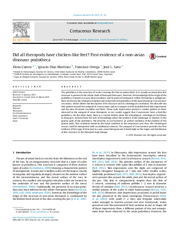 (PDF) Did all theropods have chicken-like feet? First evidence of a non ...