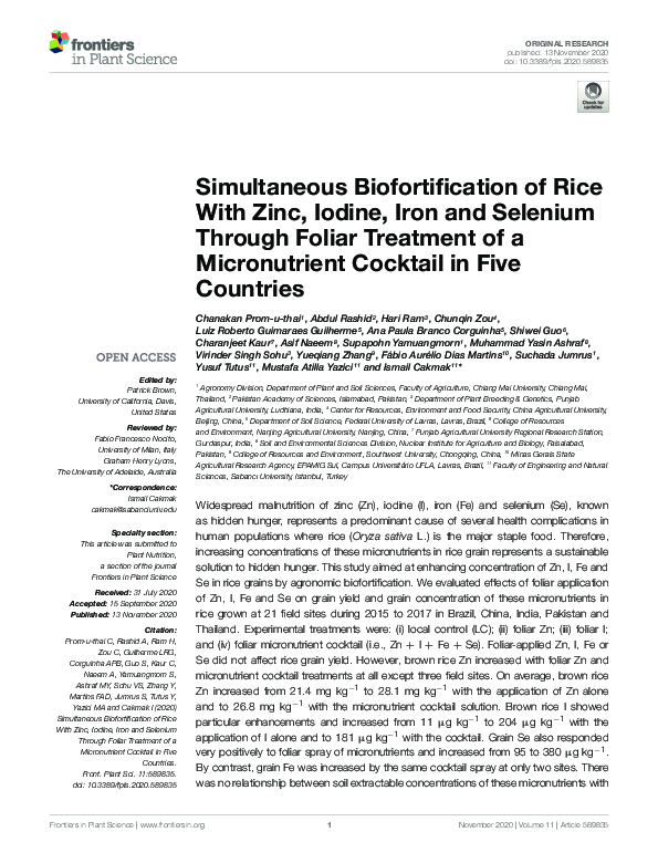 (PDF) Simultaneous Biofortification of Rice With Zinc, Iodine, Iron and ...