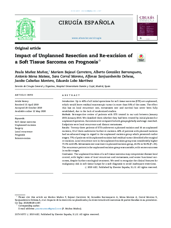 (PDF) Impact of Unplanned Resection and Re-excision of a Soft Tissue ...