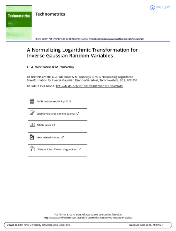 (PDF) A Normalizing Logarithmic Transformation for Inverse Gaussian Random Variables