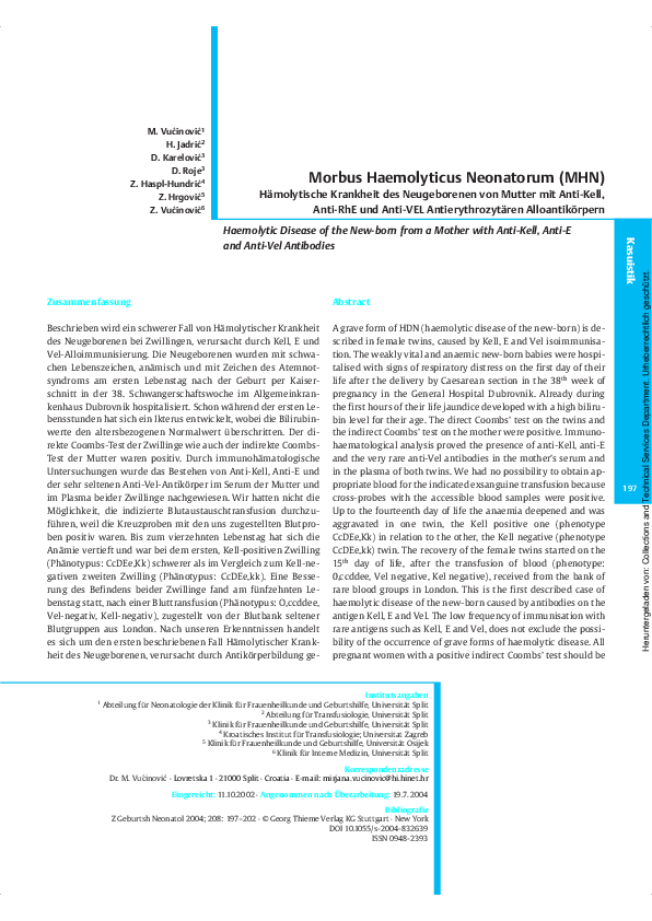 (PDF) Morbus Haemolyticus Neonatorum (MHN)
