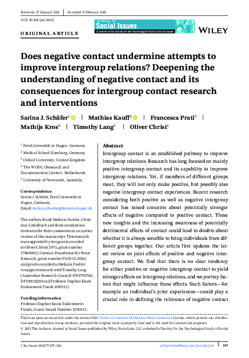 (PDF) Does negative contact undermine attempts to improve intergroup ...